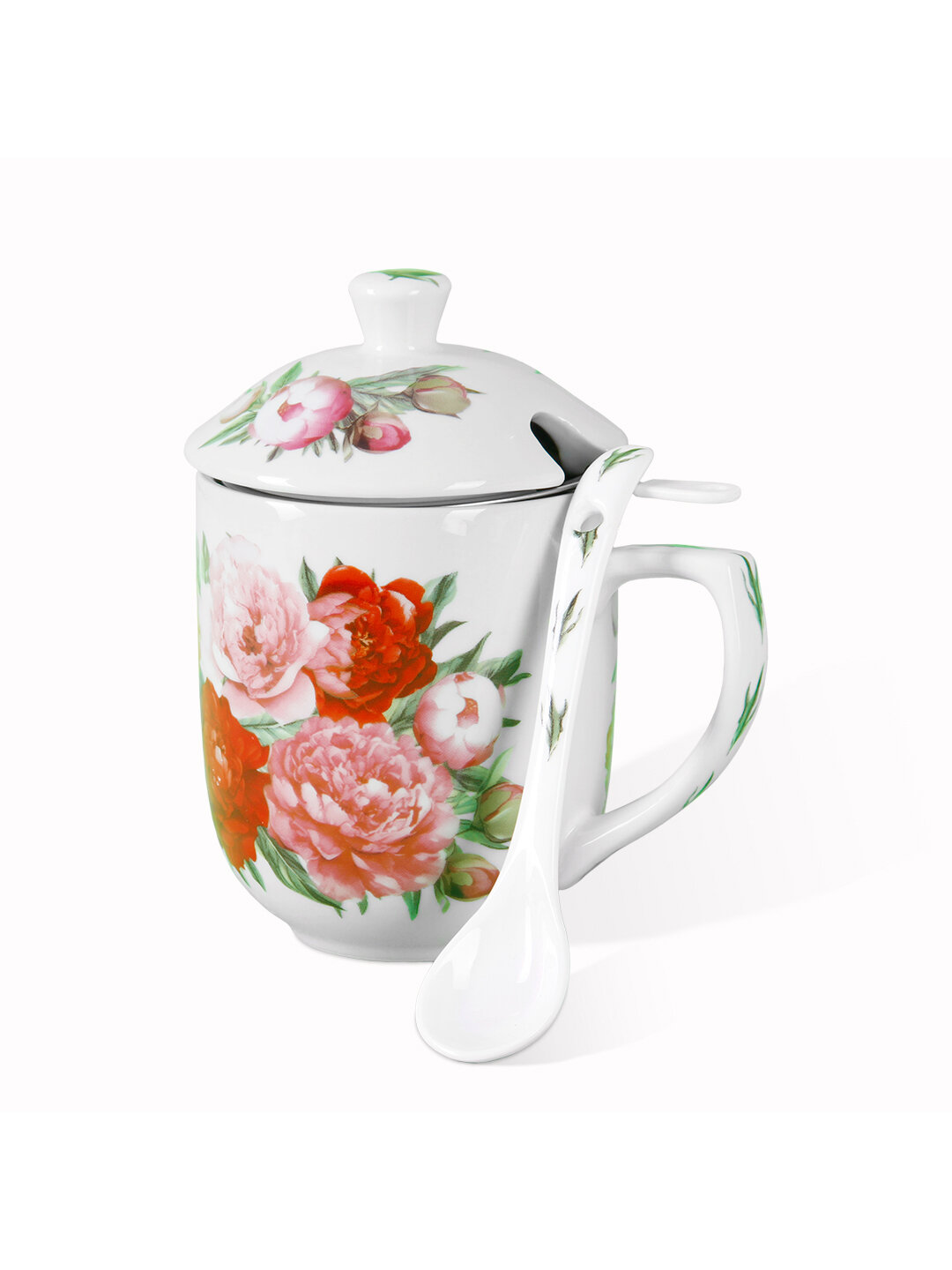 Кружка Pomi d'Oro "Пионы" P260049, керамика, с заварником и ситечком, 350 мл, Пионы