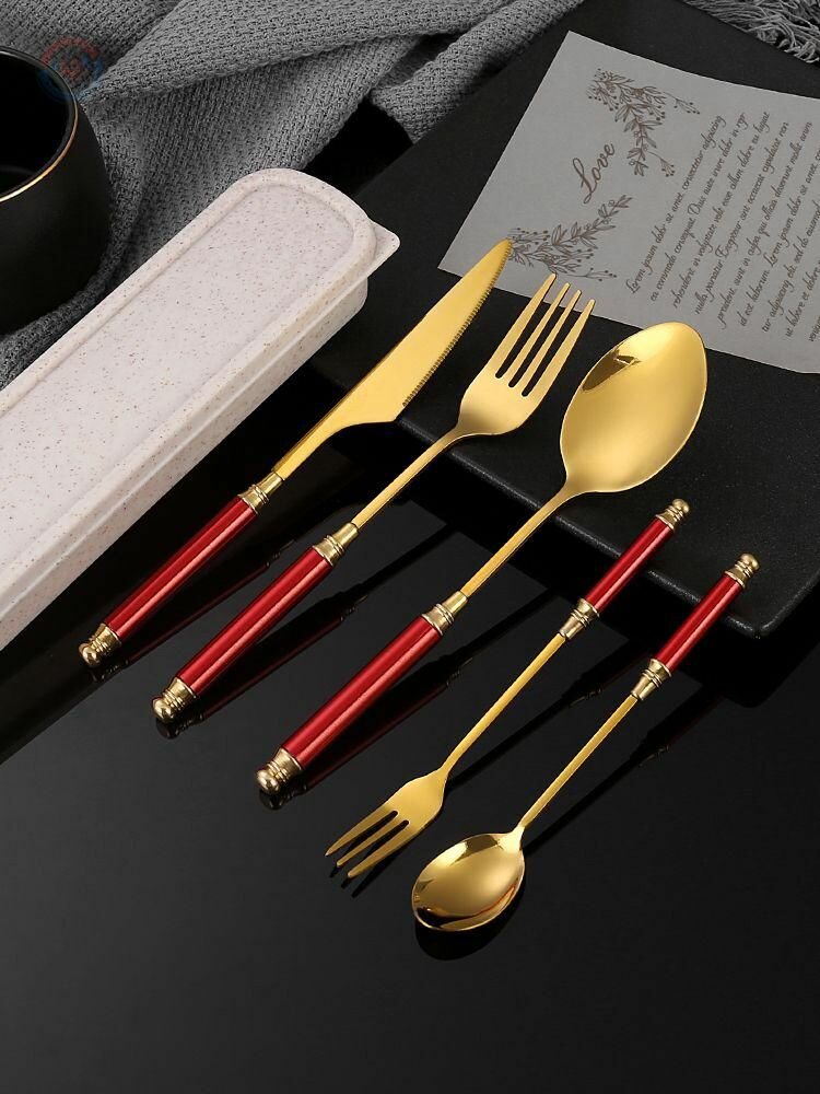 Портативный набор столовых приборов из нержавеющей стали с алюминиевыми ручками и удобным футляром для пикника, офиса и туризма, 5 предметов