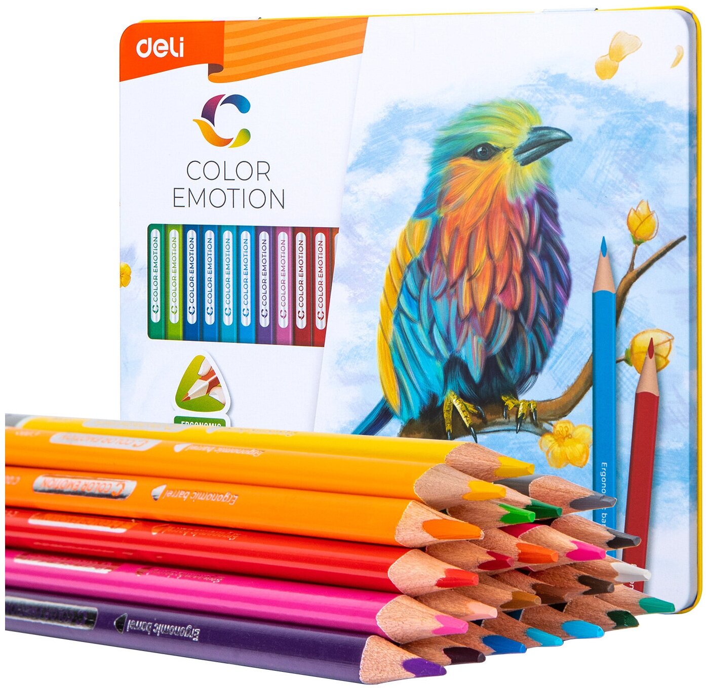 Карандаши цв. Deli EC00225 Color Emotion трехгран. липа 24цв. мет. кор. (24шт)