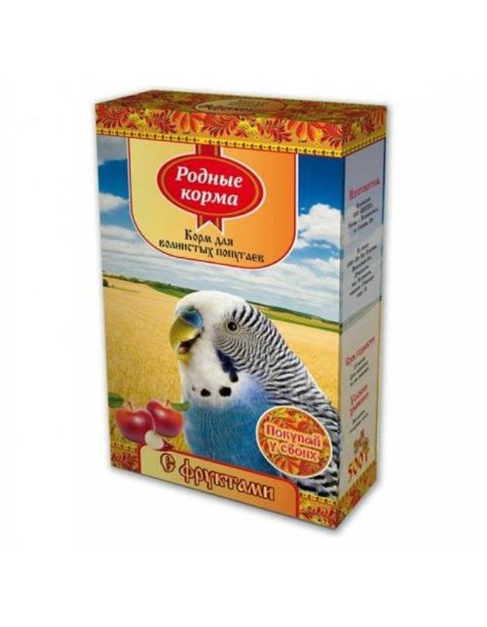 Родные корма корм для волнистых попугаев с фруктами 500гр