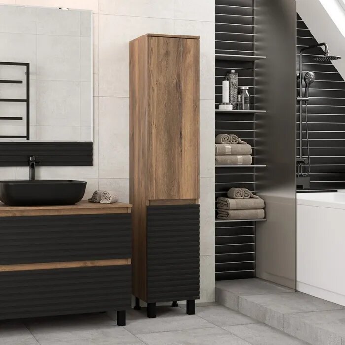 Шкаф-пенал Brevita Dakota R, дуб галифакс олово, черный кварц