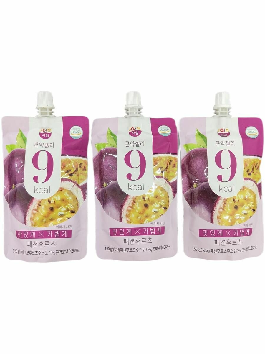 Конжаковое желе питьевое низкокалорийное с соком Маракуйи 9 ккал Jaim Корея 150г, 3 штуки