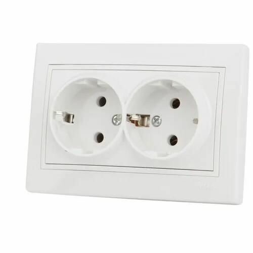 Розетка Lezard "Mira", скрытой установки, 2 гнезда, без заземления, керамика, цвет Кремовый, со вставкой