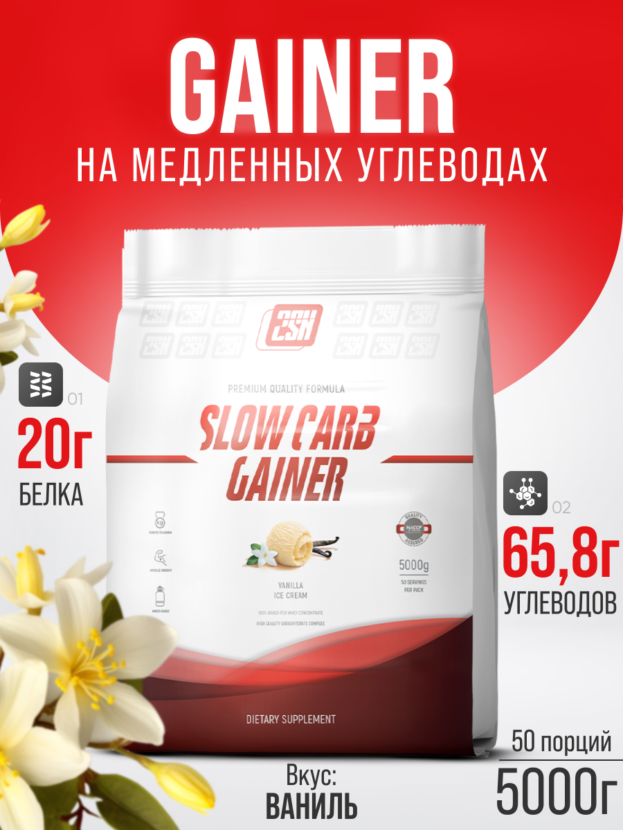 Гейнер для набора мышечной массы с медленными углеводами 2SN Slow Carb Gainer 5000г (Ваниль)