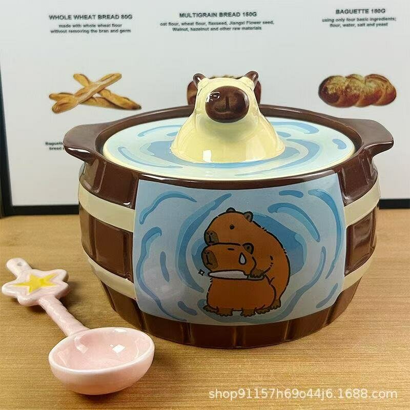 Керамическая миска для лапши быстрого приготовления с крышкой 16,6смx8,8см