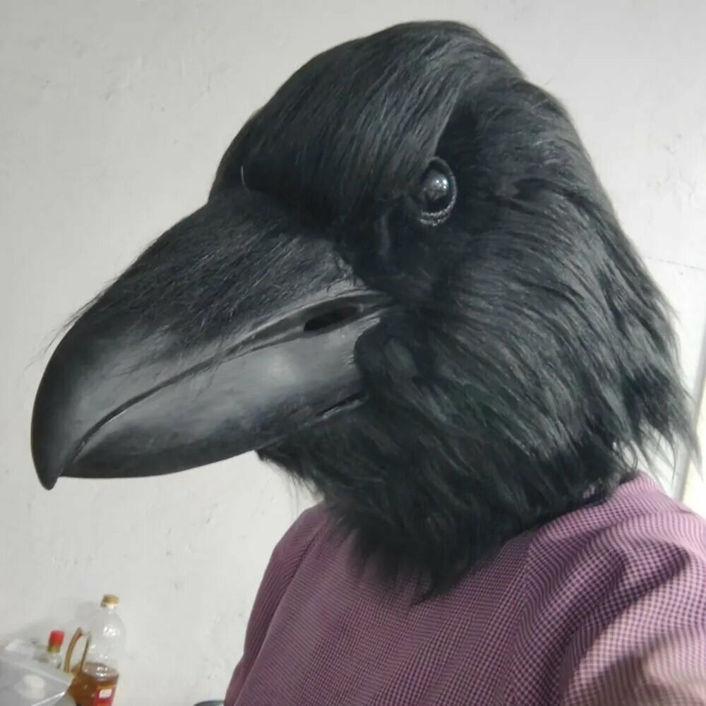 Черная маска ворона, мягкие волосы, большой клюв, латексный материал, Хэллоуин
