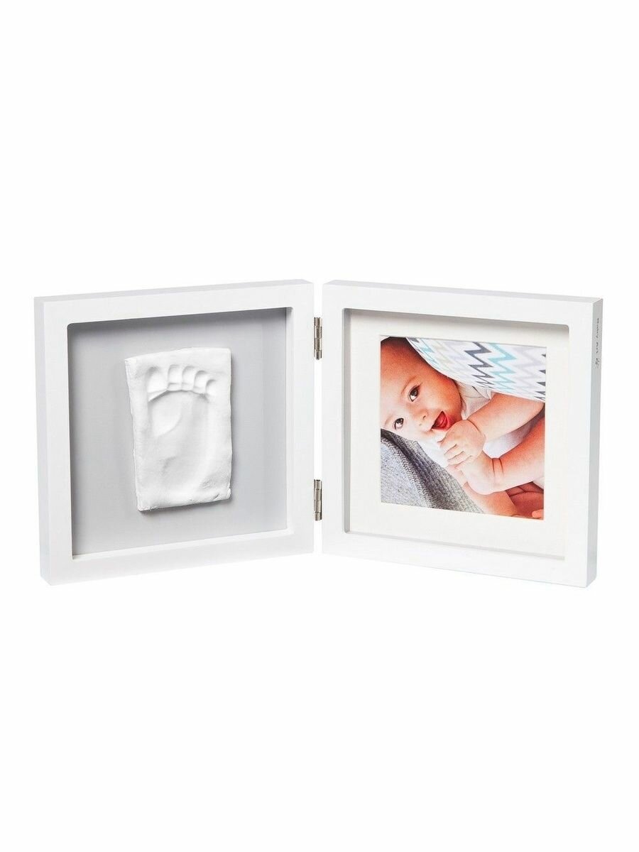 BABY ART рамка двойная бело-серая для фото и отпечатка руки или ноги малыша