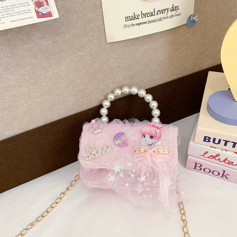 Детская сумка mini с бантом в виде бабочки и цепочкой, розовая