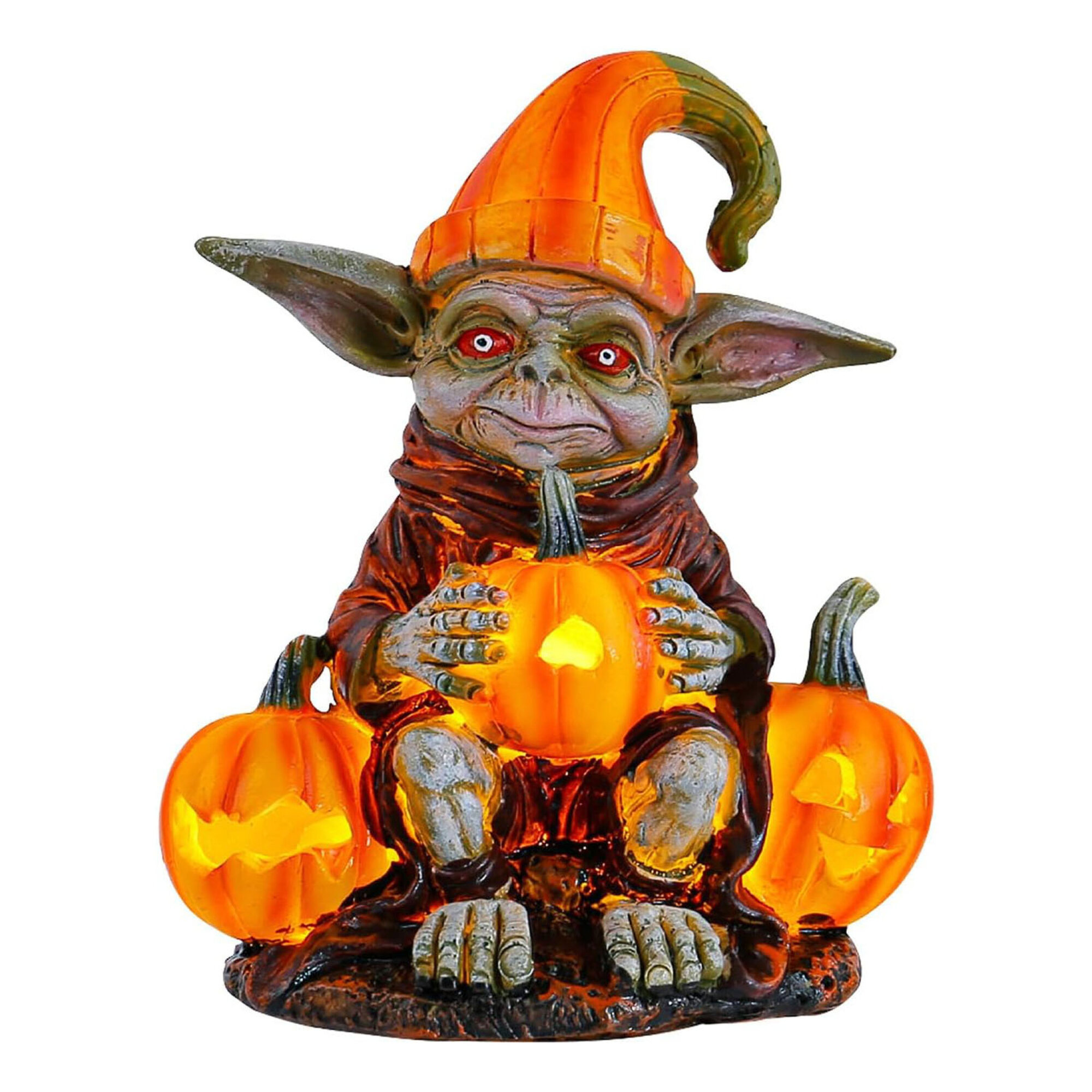 Светодиодная лампа из смолы в виде тыквенного эльфа для украшения на Хэллоуин, светодиодные светильники в виде тыквенного джинна на Хэллоуин, фигурки эльфов, светодиодные свечи на батарейках для украшения стола на Хэллоуин