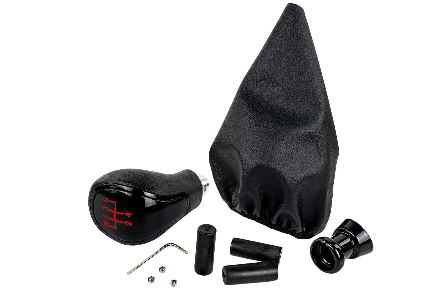 Ручка КПП черный лак, красная подсветка Sal-Man с пыльником на ВАЗ 2108, 2109, 21099