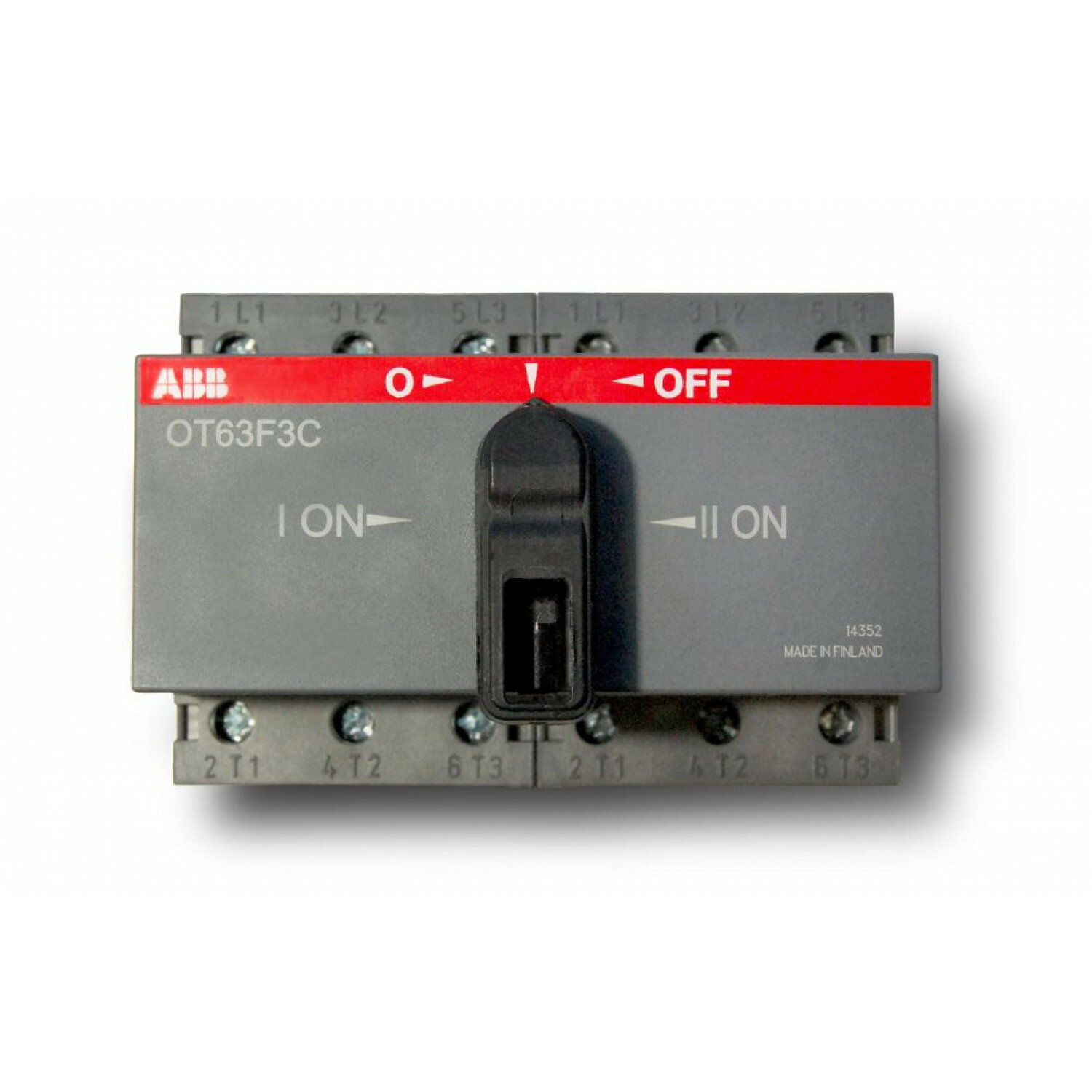 Рубильник реверсивный ABB OT63F3С 63А 3х полюсный с красной ручкой