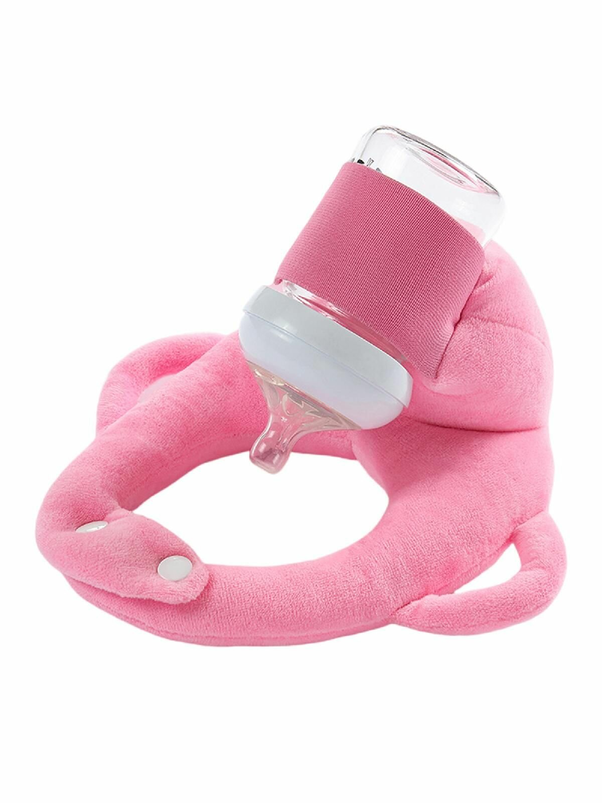 Подушка для беременных и кормящих, Подушка для грудного вскармливания с креплением для детской бутылочки-розовый