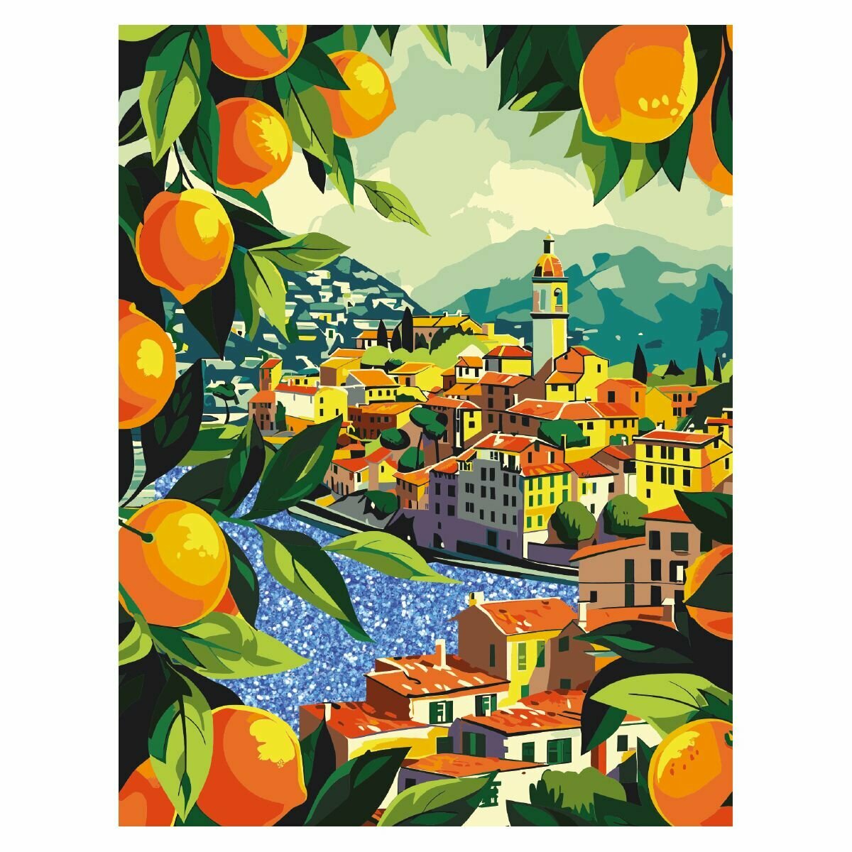 Картина по номерам на холсте с глиттером Три Совы "Средиземноморское побережье", 30x40см, краски, кисть (КХг3040_57057)