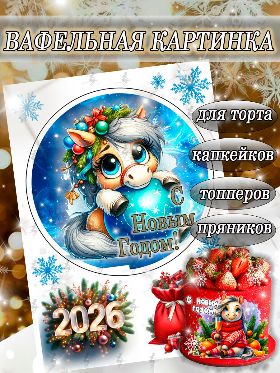 Вафельная картинка съедобная Новый Год и Рождество декор для торта, бенто и капкейков, пряников