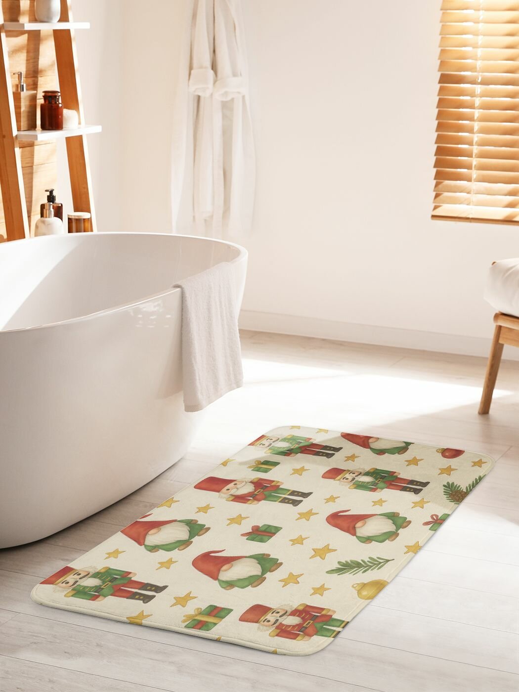 Коврик для ванной комнаты и туалета противоскользящий "Гномы и щелкунчики" 60х100 см, JoyArty, серия Новый год