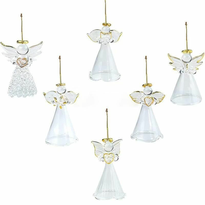 12 шт. прозрачных стеклянных подвесок-фигурок в виде ангела, украшение на рождественскую елку