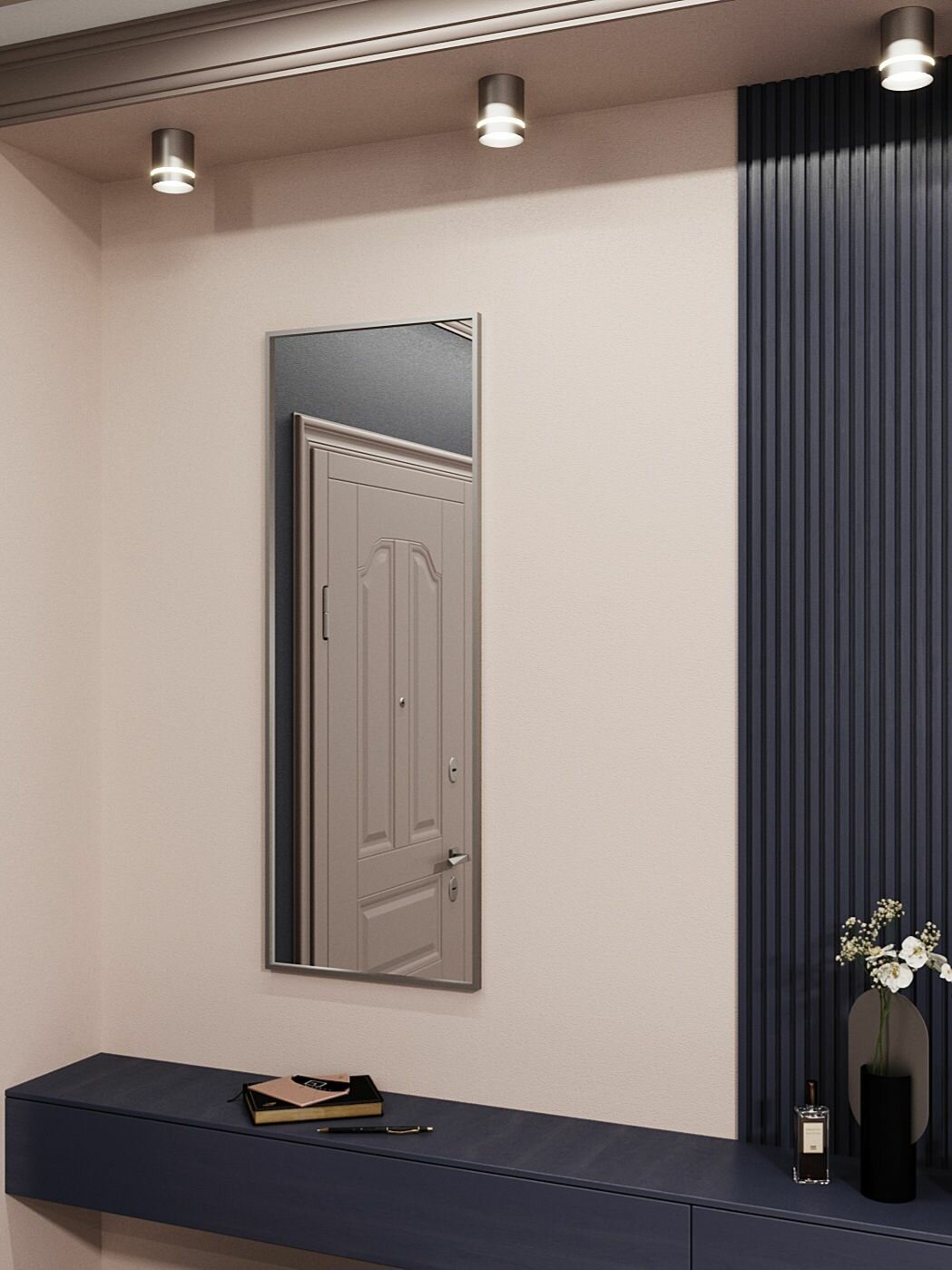 Зеркало в ванную в алюминиевой раме MOONRISE 120х40 см. Серебро