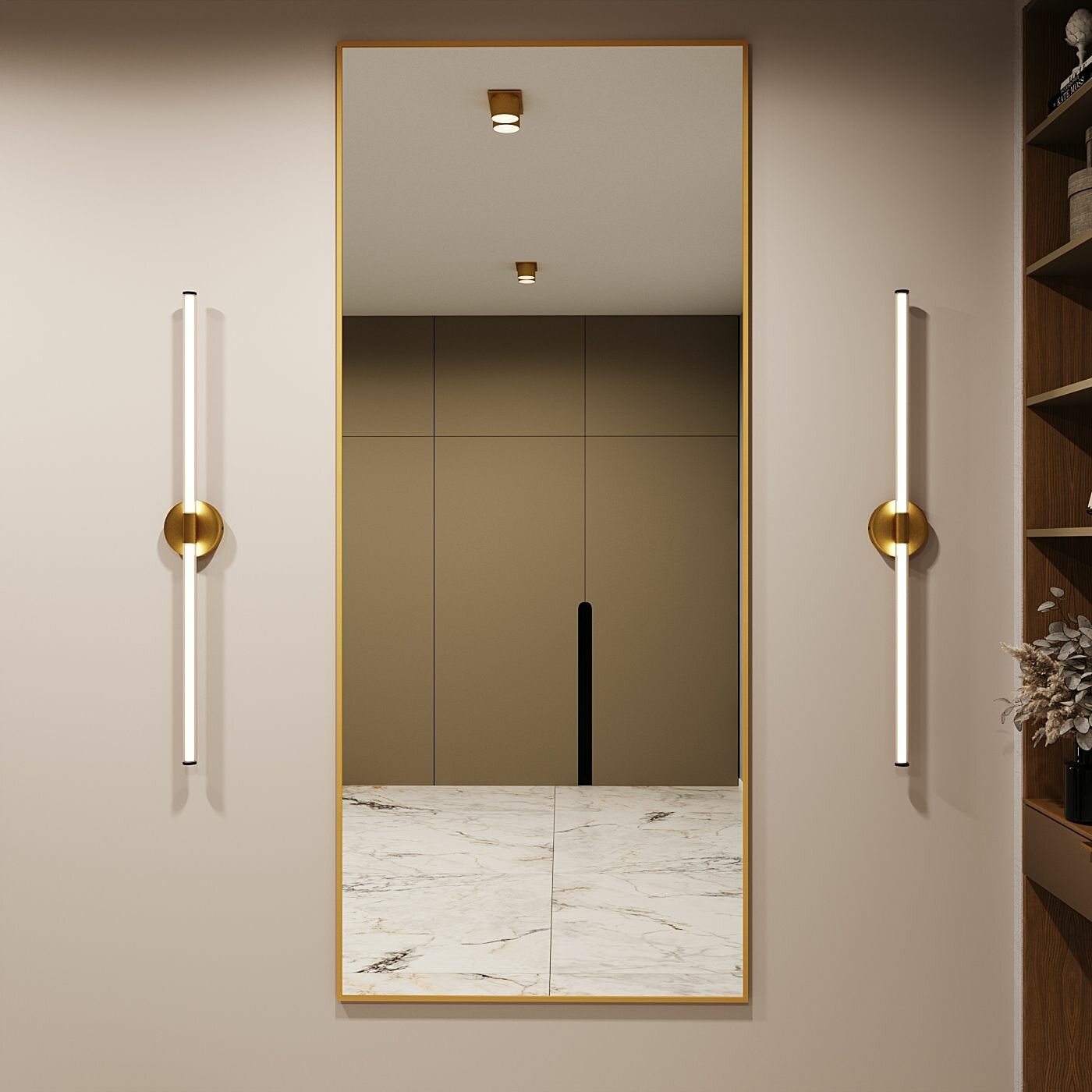 Зеркало настенное 200х80 см. BLX MIRROR интерьерное в алюминиевой раме, Золотое