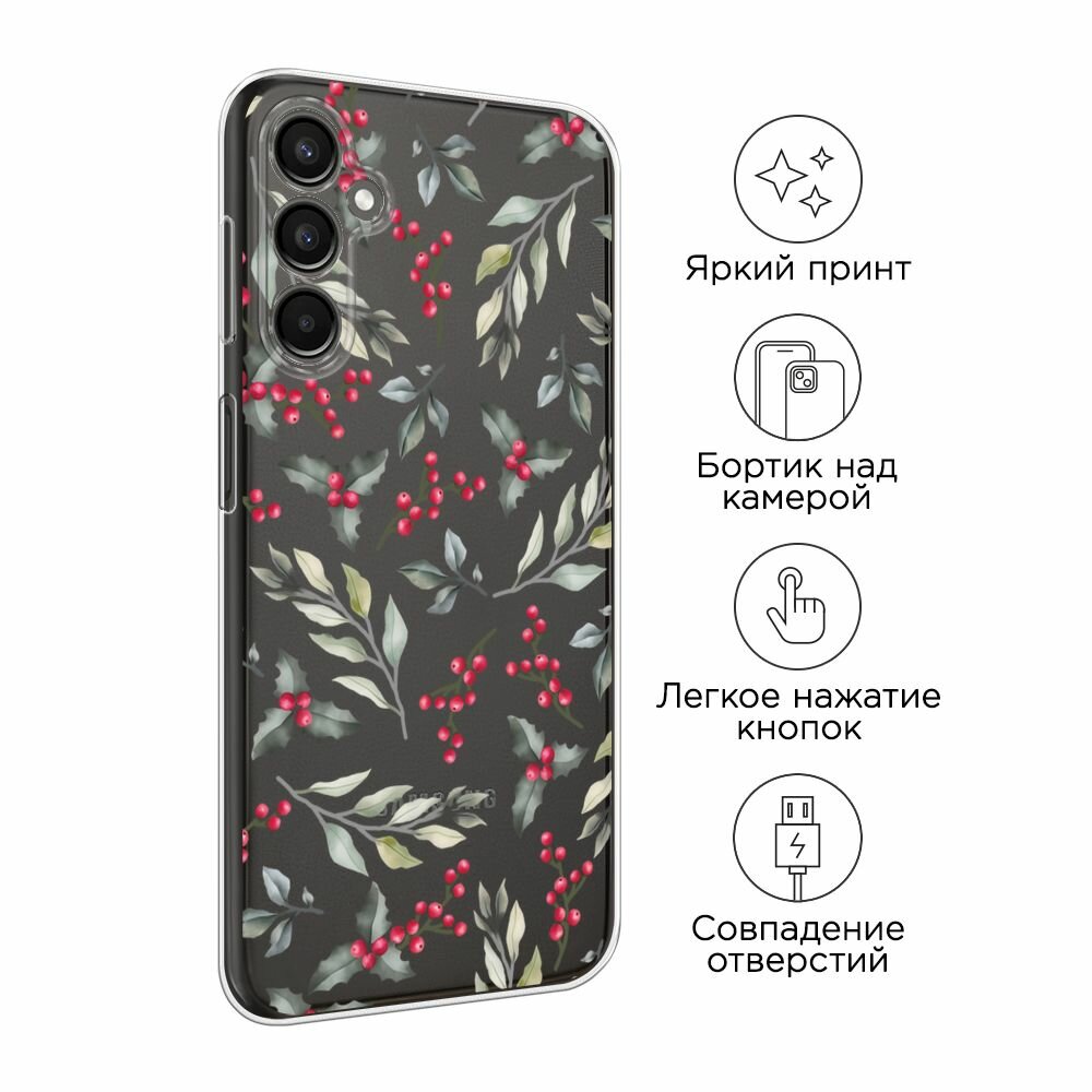 Чехол на Samsung Galaxy A24 / Самсунг Галакси A24 с принтом Зимние ягоды паттерн, прозрачный — фото 1