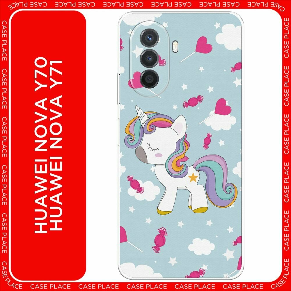 Чехол на Huawei Nova Y70/Y71 / Хуавей Нова Y70/Y71 с принтом "Сладкий единорожек"