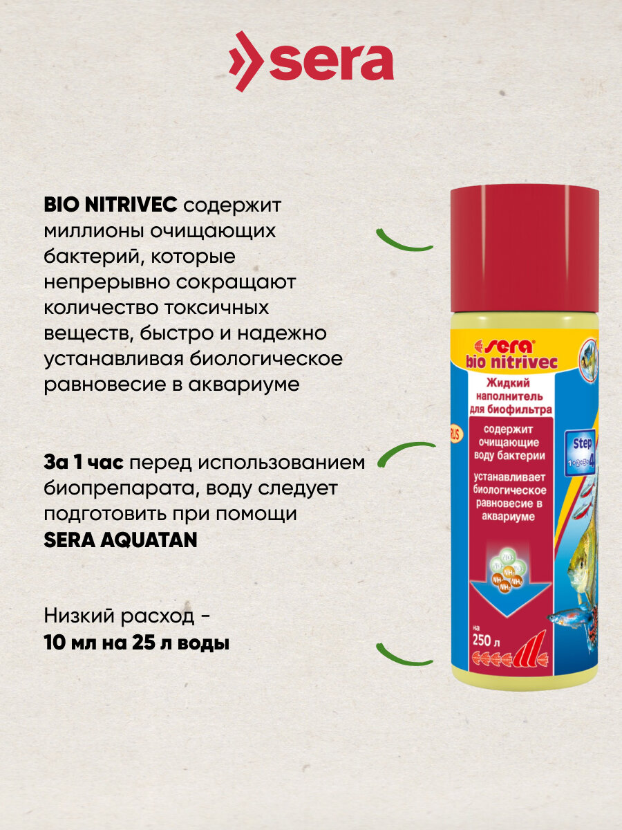 Нитрифицирующие бактерии Sera Bio Nitrivec, 100 мл, для запуска аквариума и поддержания биологического равновесия — фото 1