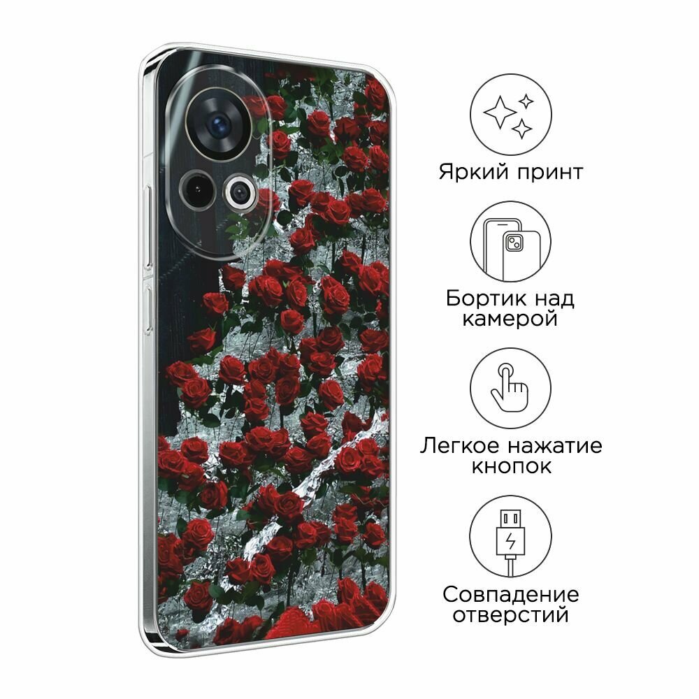 Чехол на Huawei Nova 12/Nova13 / Хуавей Нова 12/Нова 13 с принтом Цветущие алые розы — фото 1