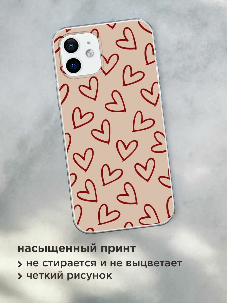 Чехол на Apple iPhone 12/12 Pro / Айфон 12/12 Про с принтом "Little hearts doodles 1 - 14 февраля" — фото 1