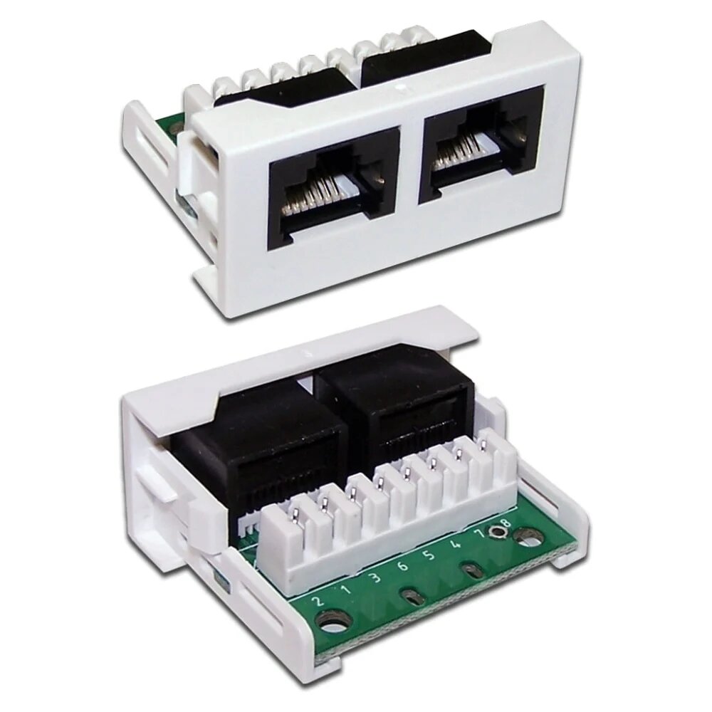 LANMASTER Вставка Mosaic 22.5x45 Y-адаптер, 2 компьютерных порта, белая, LAN-WA-LP-E2-E2-WH