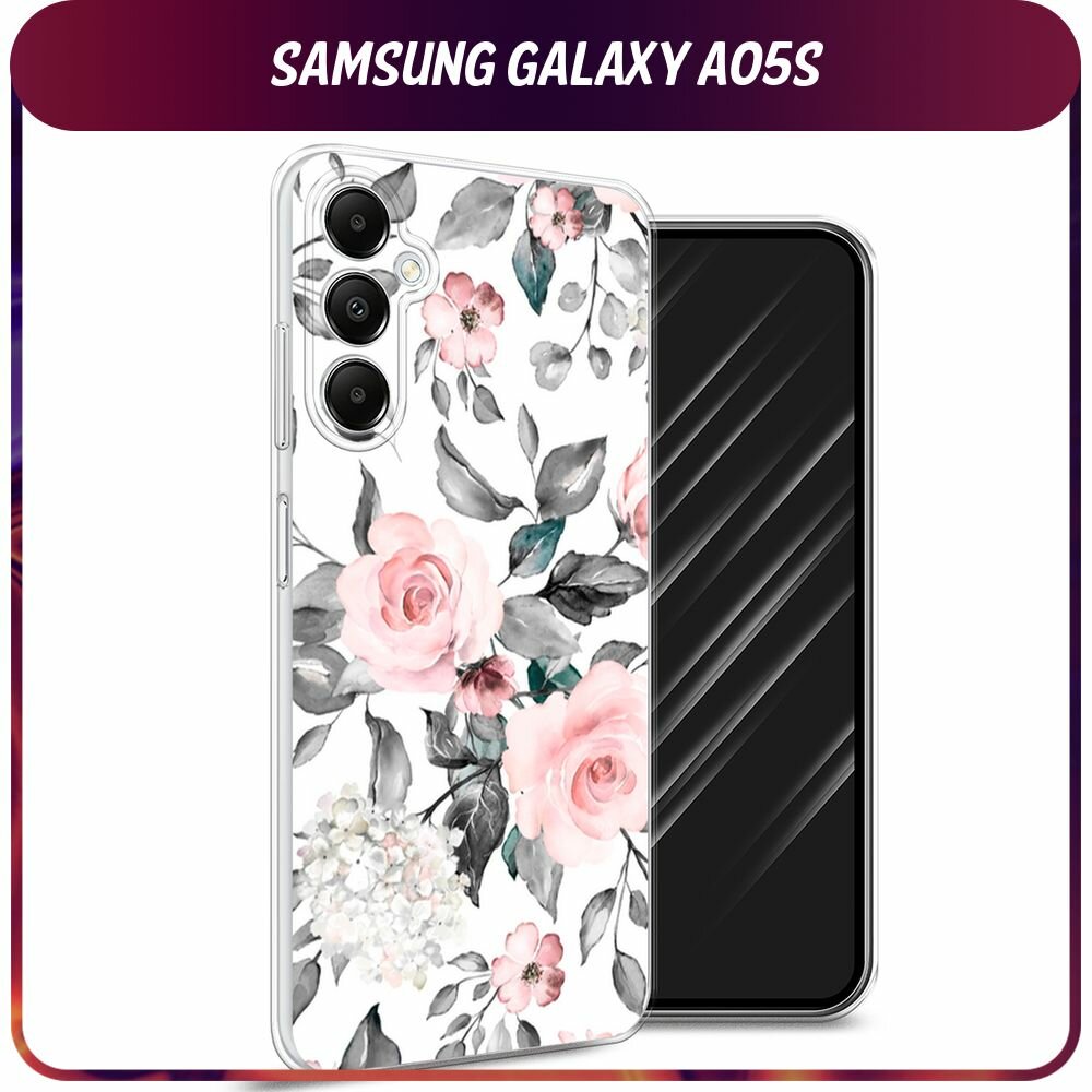 Чехол на Samsung Galaxy A05s / Самсунг Галакси A05s с принтом "Розы на белом"