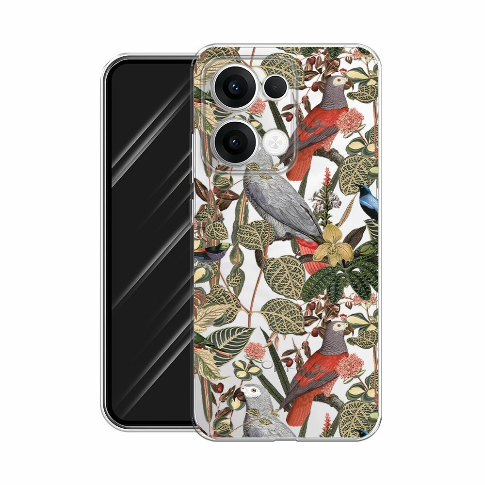 Чехол на Oppo Reno 13 / Оппо Рено 13 с принтом "Tropical pattern", прозрачный — фото 1