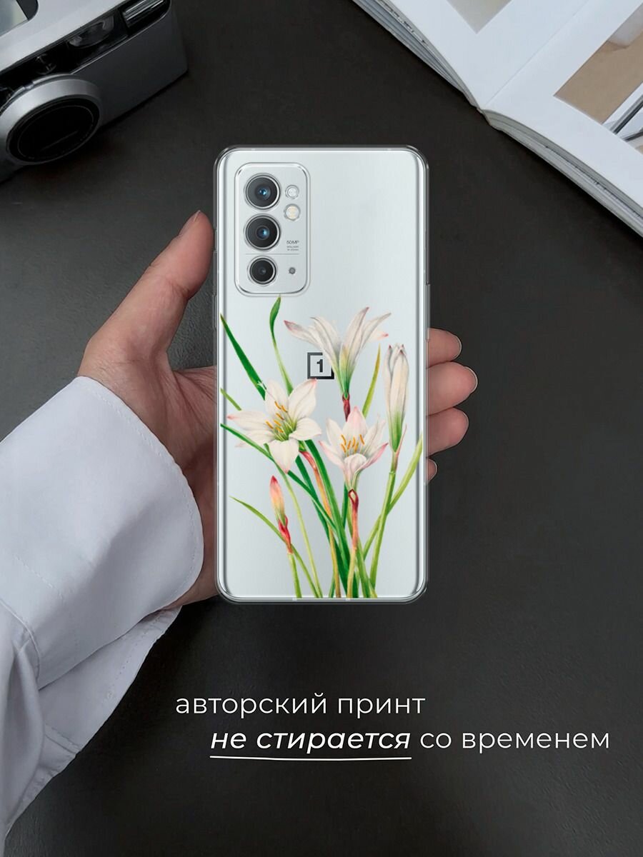 Чехол на OnePlus 9RT / ВанПлас 9RT с принтом "White lily", прозрачный — фото 1