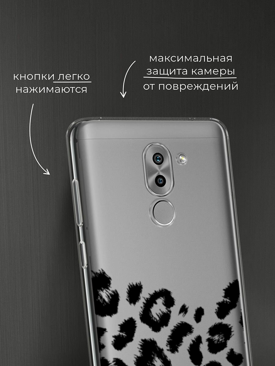 Чехол на Honor 6X / Хонор 6Х с принтом "Окрас леопарда фон черный", прозрачный — фото 1