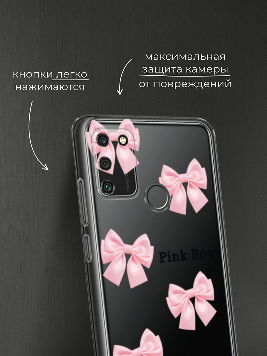 Чехол на Honor 9A / Хонор 9А с принтом "Pink Bows", прозрачный — фото 1