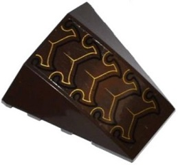 Wedge 4 x 4 Triple Curved No Studs with Black and Gold Exoskeleton Pattern (Sticker) - Set 70132, 47753pb065 Dark Brown U
