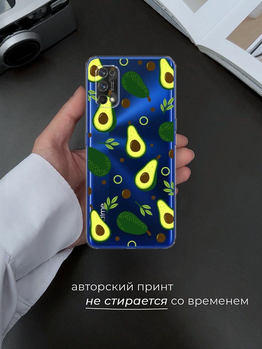 Чехол на Realme 7 Pro / Реалми 7 Про с принтом "Авокадо паттерн", прозрачный — фото 1