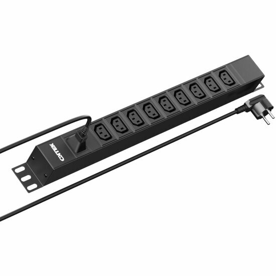 Панель распределения Ontek PDU Basic OBPA11 горизонтальная 1U 16A/1ф, C14, C13 x 9 шт, schuko-С13 2м