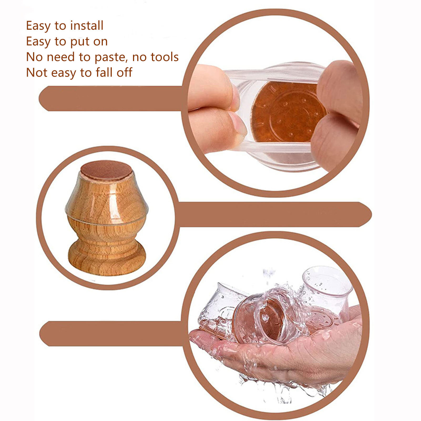 16 шт, защитные накладки на пол для ножек стула, прозрачные круглые устойчивые к царапинам бесшумные силиконовые фетровые мебельные накладки, чехлы 3,5x3,8x3,3 см/1,4x1,5x1,3 дюйма