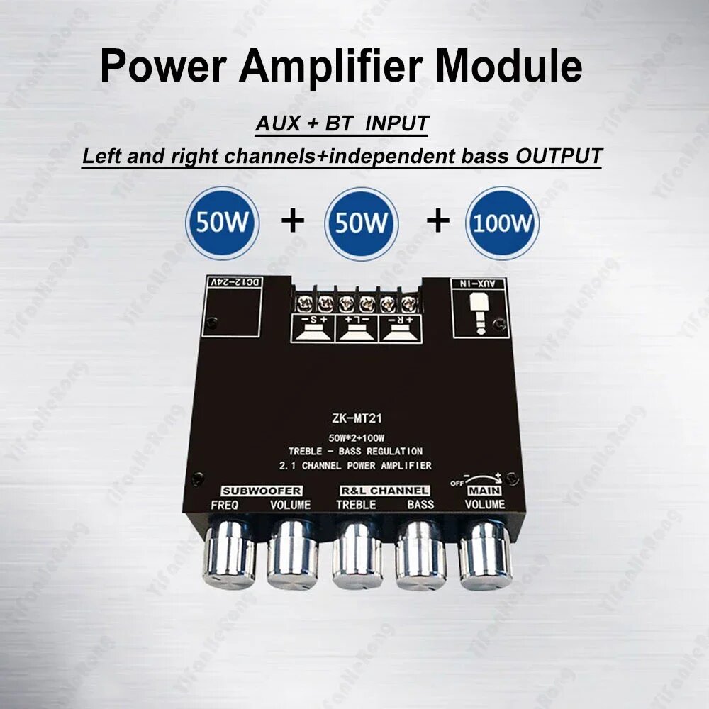 ZK-MT21 2,1-канальный Bluetooth-совместимый усилитель сабвуфера, плата 50 Вт X 2 + 100 Вт, плата стереоусилителя мощности, бас-усилитель AUX