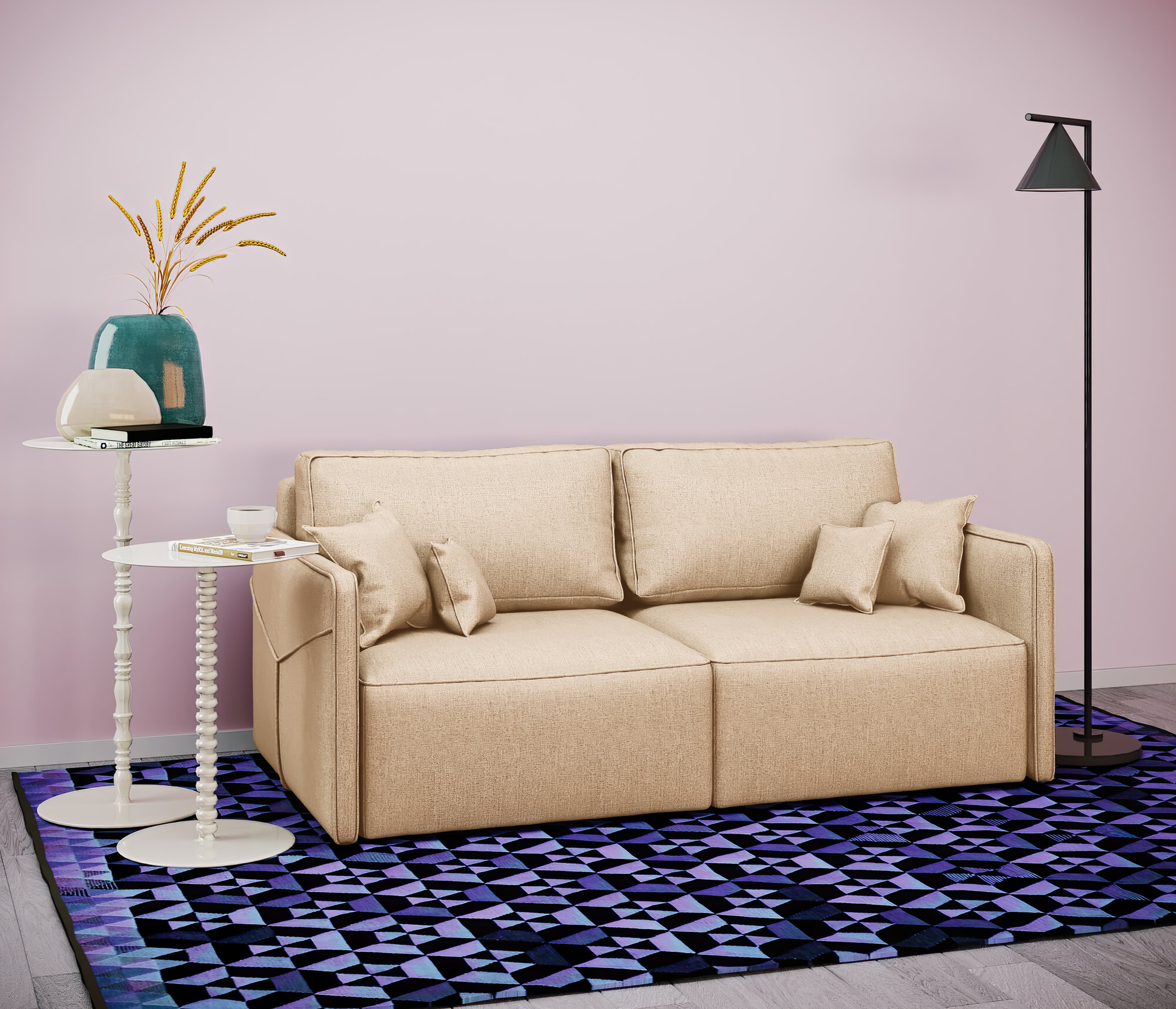 Диван прямой Кьянти, еврокнижка, рогожка саванна камел, ППУ