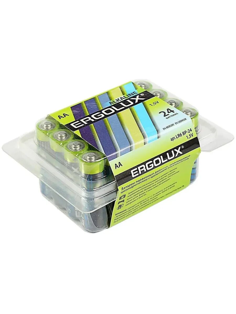 Батарейка алкалиновая Ergolux, AA, LR6-24BOX (LR6 BP-24)