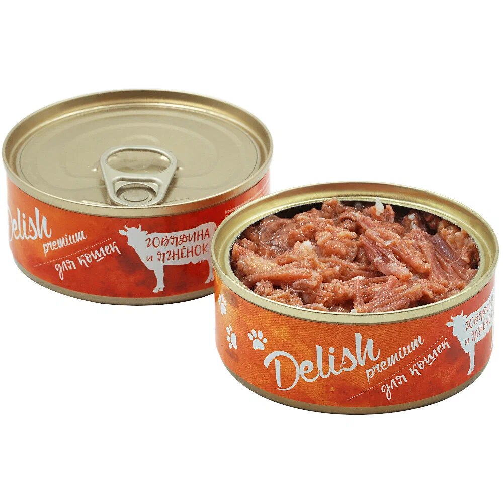 Влажный корм Delish (Делиш) premium консервы для кошек, говядина и ягненок, 100 гр