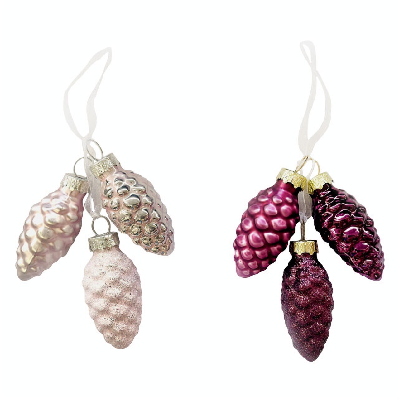 Подвеска новогодняя на елку Maxijoy шишки 60х30мм сиреневый стекло