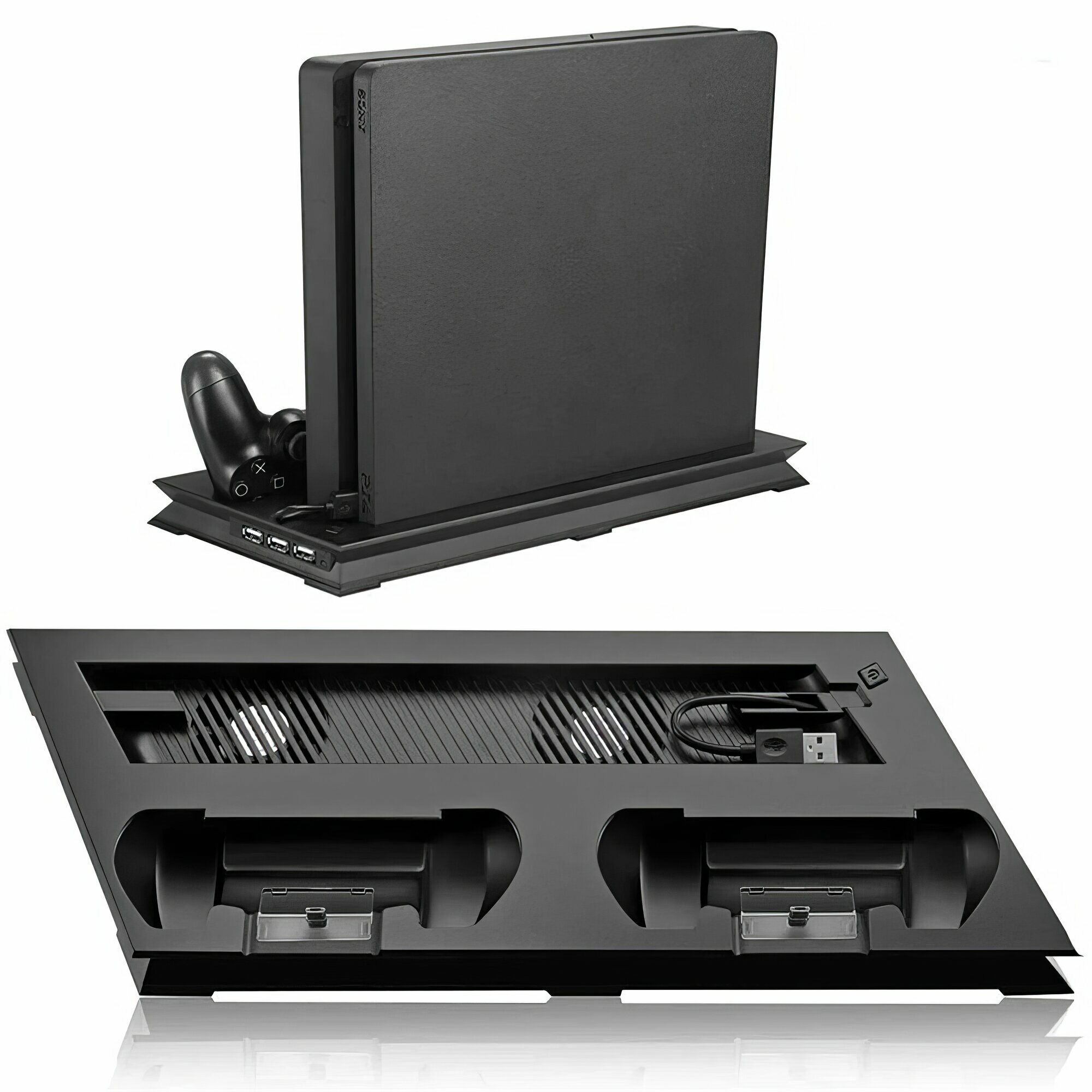 Подставка для PS4 Slim, зарядная док станция для Playstation 4 Slim с охлаждением, 3 USB порта, черная