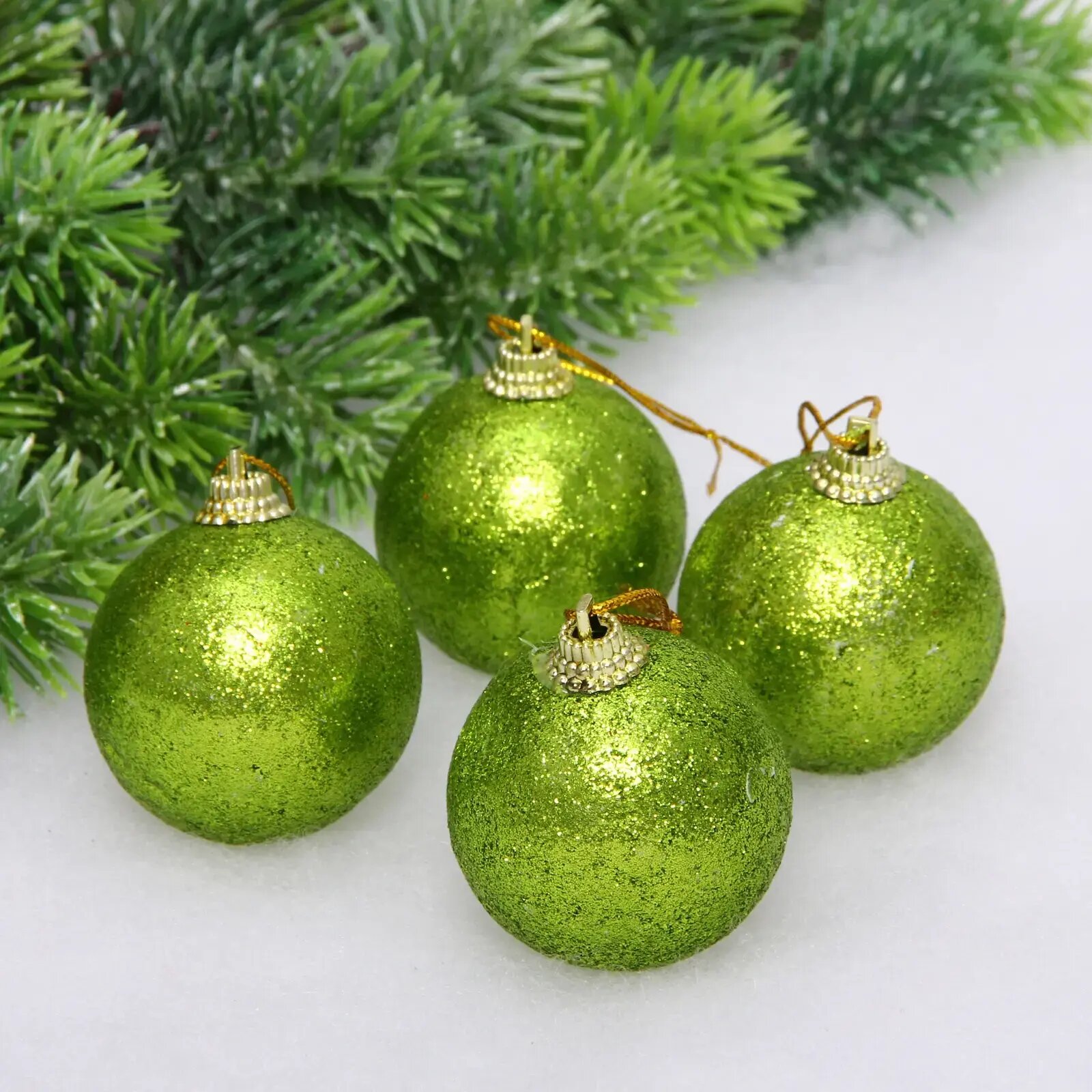 Новогодние шары 5 см (набор 4 шт) «Блестящее напыление», салатовый, пластик, для елки и декорирования