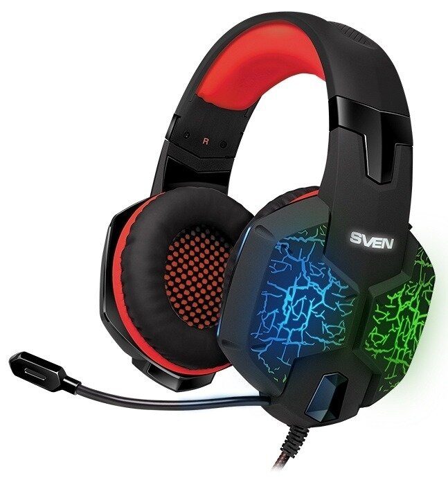 Игровые наушники с микрофоном SVEN AP-U988MV, черный-красный (USB, LED, 7.1)