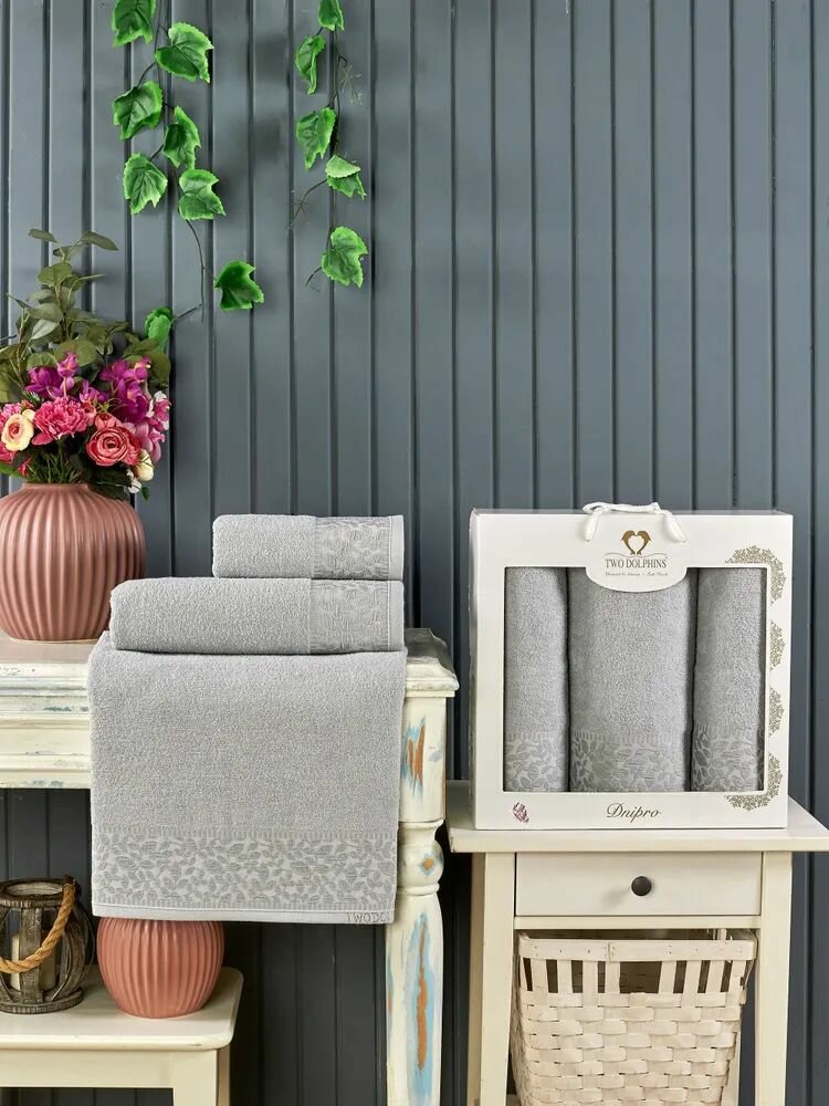 Набор полотенец Днипро (DNIPRO) зеленый махровые хлопок (50х90см-2,70х140см-1) 3шт. TWO DOLPHINS