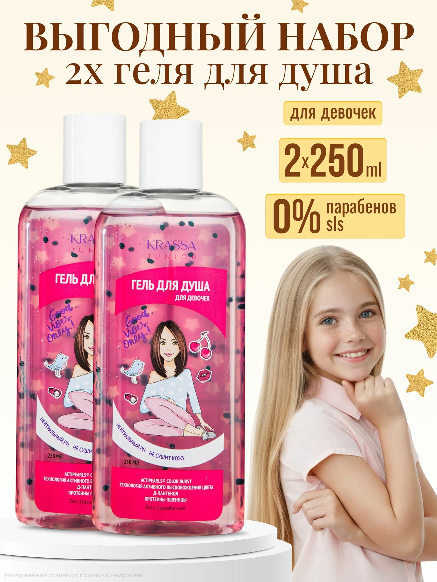 KRASSA JUNIOR Гель для душа детский для девочек, 2шт х 250мл