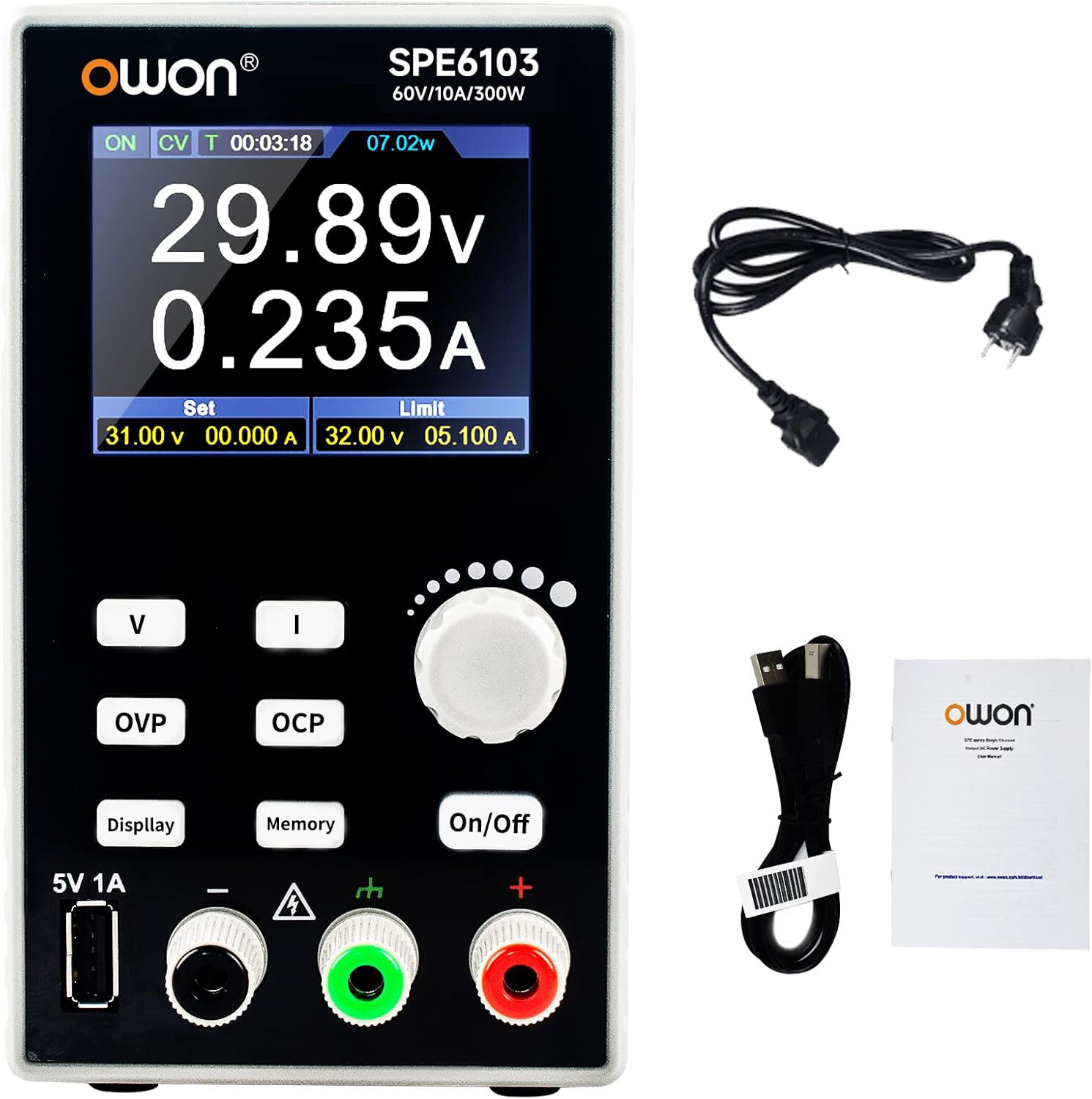 SPE6103 Программируемый источник питания постоянного тока, 300 Вт, 60 В/10 А, высокая точность, 4-значная многоуровневая защита, совместимость с SCPI, лабораторный источник питания