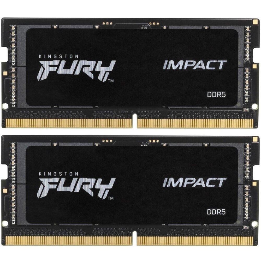Оперативная память Kingston Fury Impact, DDR5, 32GB (2x16GB), 6400MHz, CL38, SO-DIMM, с радиатором, черный
