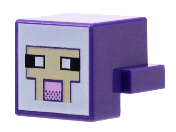 Creature Head Pixelated with Black and White Eyes, Bright Pink Nose, Tan Face on White Background Pattern (Minecraft Sheep), 19727pb014 Dark Purple U